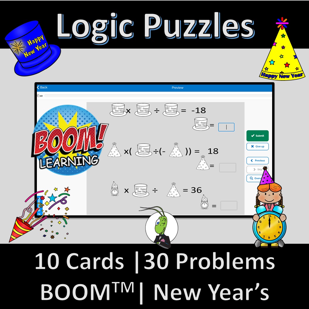 New Year's Seasonal Logic Puzzles | Number Sense | Algebra 1 BOOM