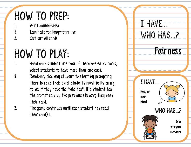 Fairness I Have, Who Has? Card Game - Classful