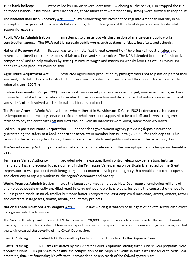 Quizlet / Blooket ready US History FL EOC key terms Great Depression ...