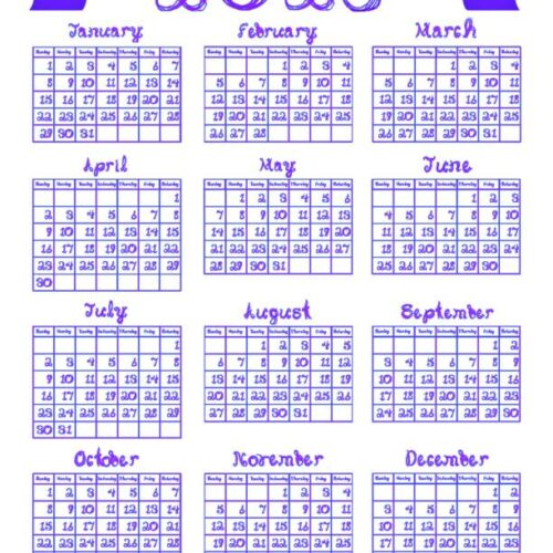 2023 Calendar Printable with Blue Fabric Font Letters and Numbers For ...