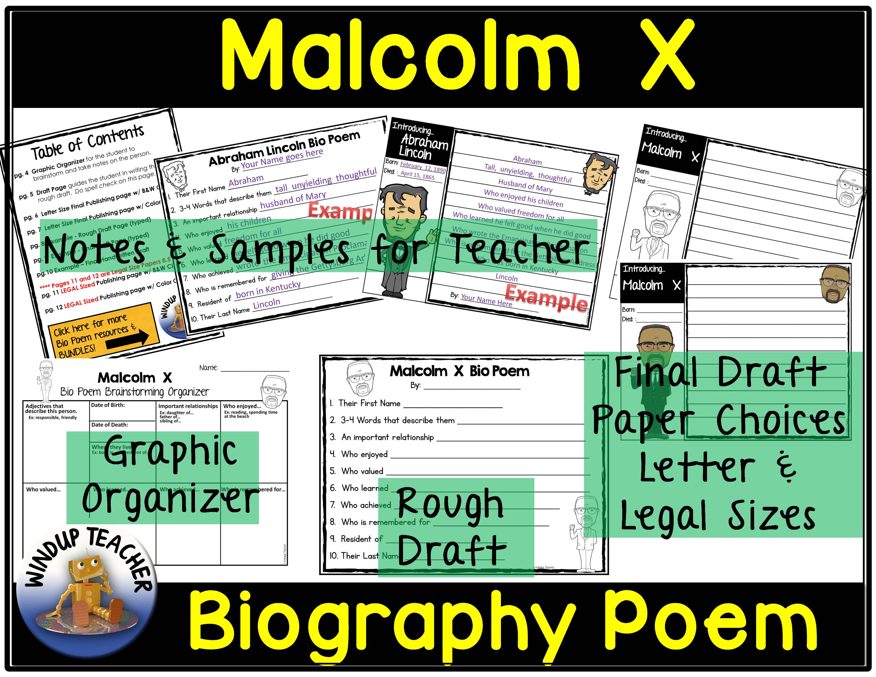 Malcolm X Biography Poem Activity and Writing Paper - Classful