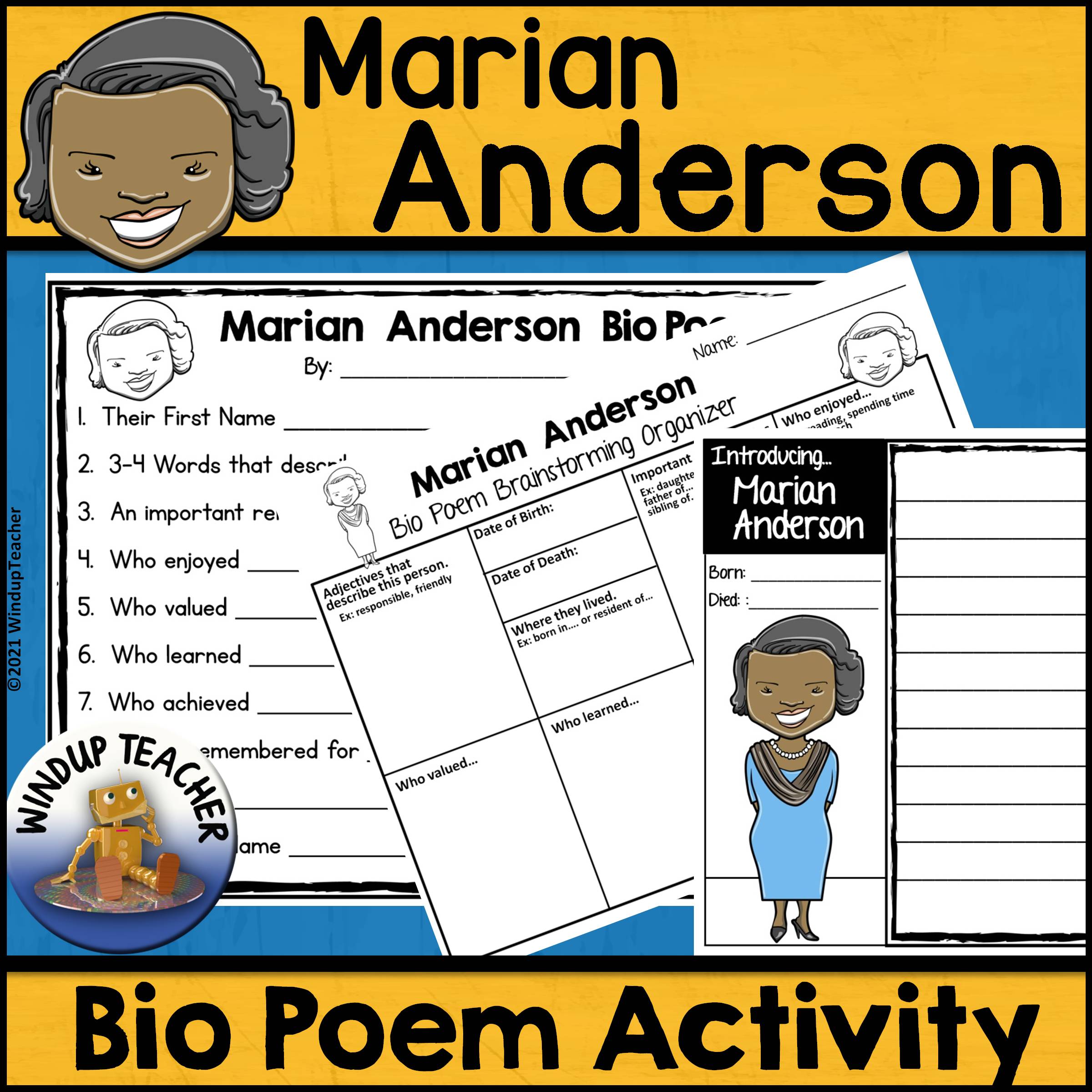 Marian Anderson Biography Poem Activity and Writing Paper - Classful