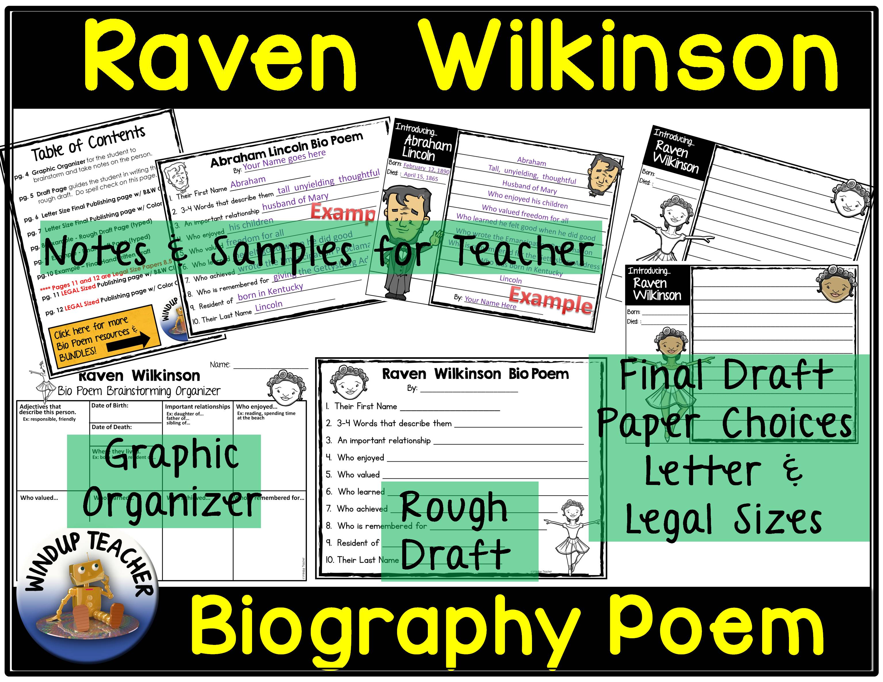 Raven Wilkinson Biography Poem Activity and Writing Paper - Classful