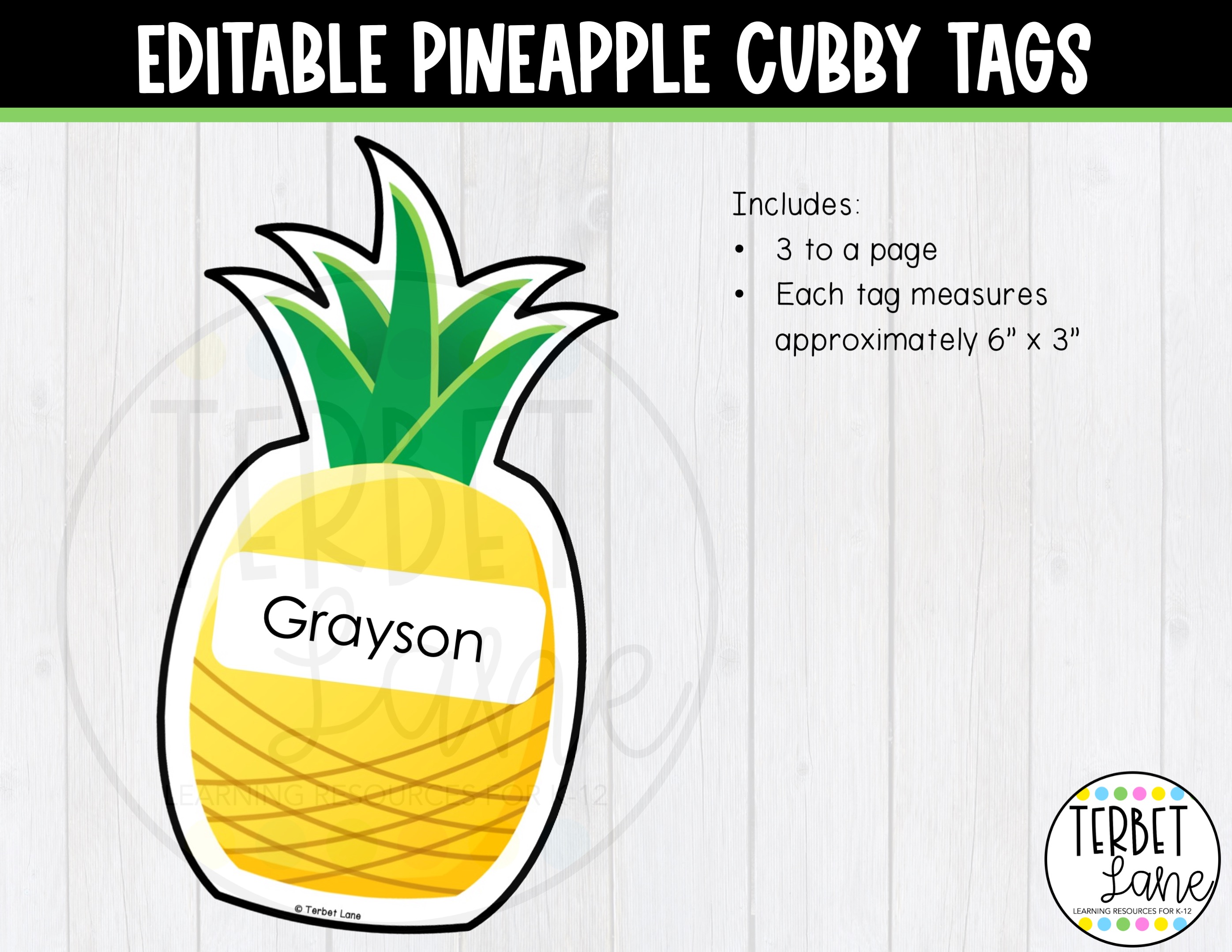 Editable Pineapple Cubby Tags - Classful