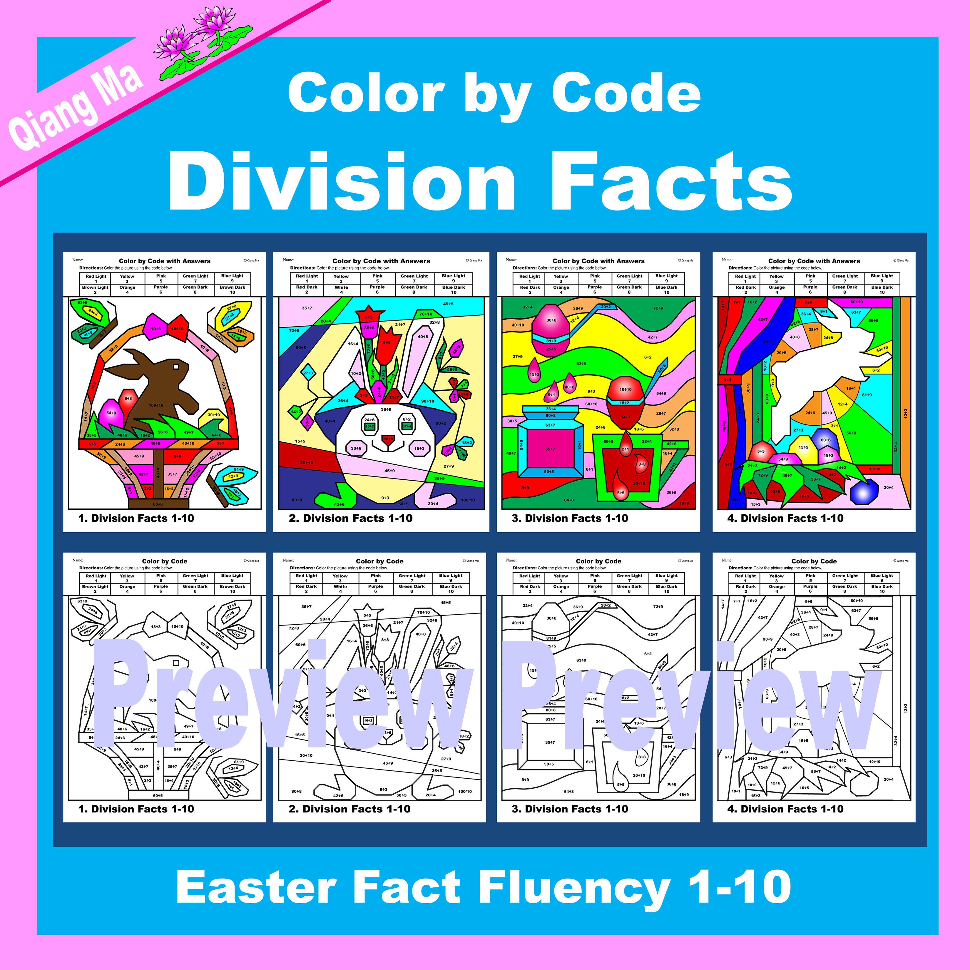 Easter Color by Code- Multiplication and Division Facts 2 in 1 - Classful