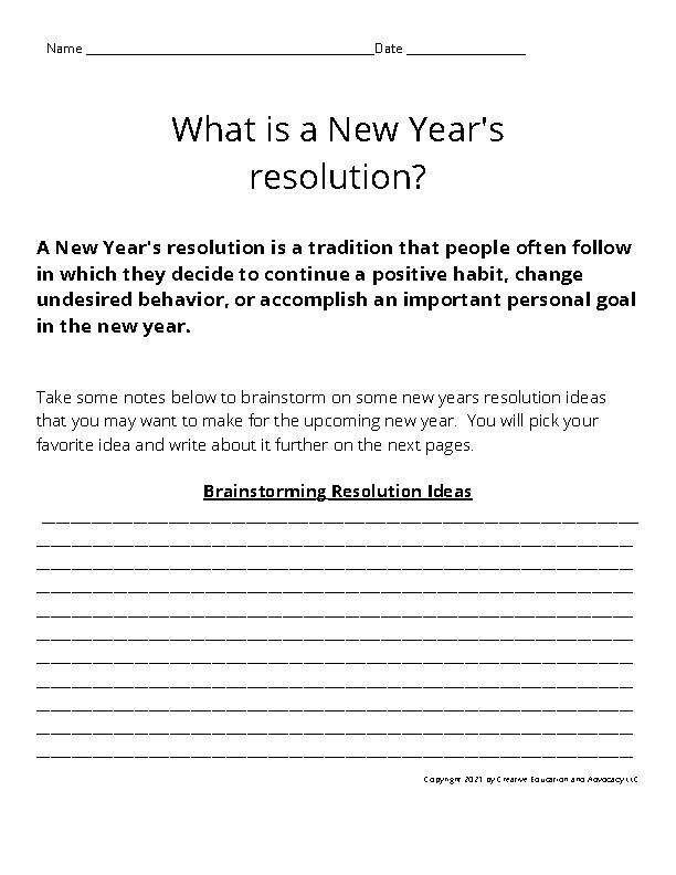 New Year's resolution writing packet 5th middle or high school ...
