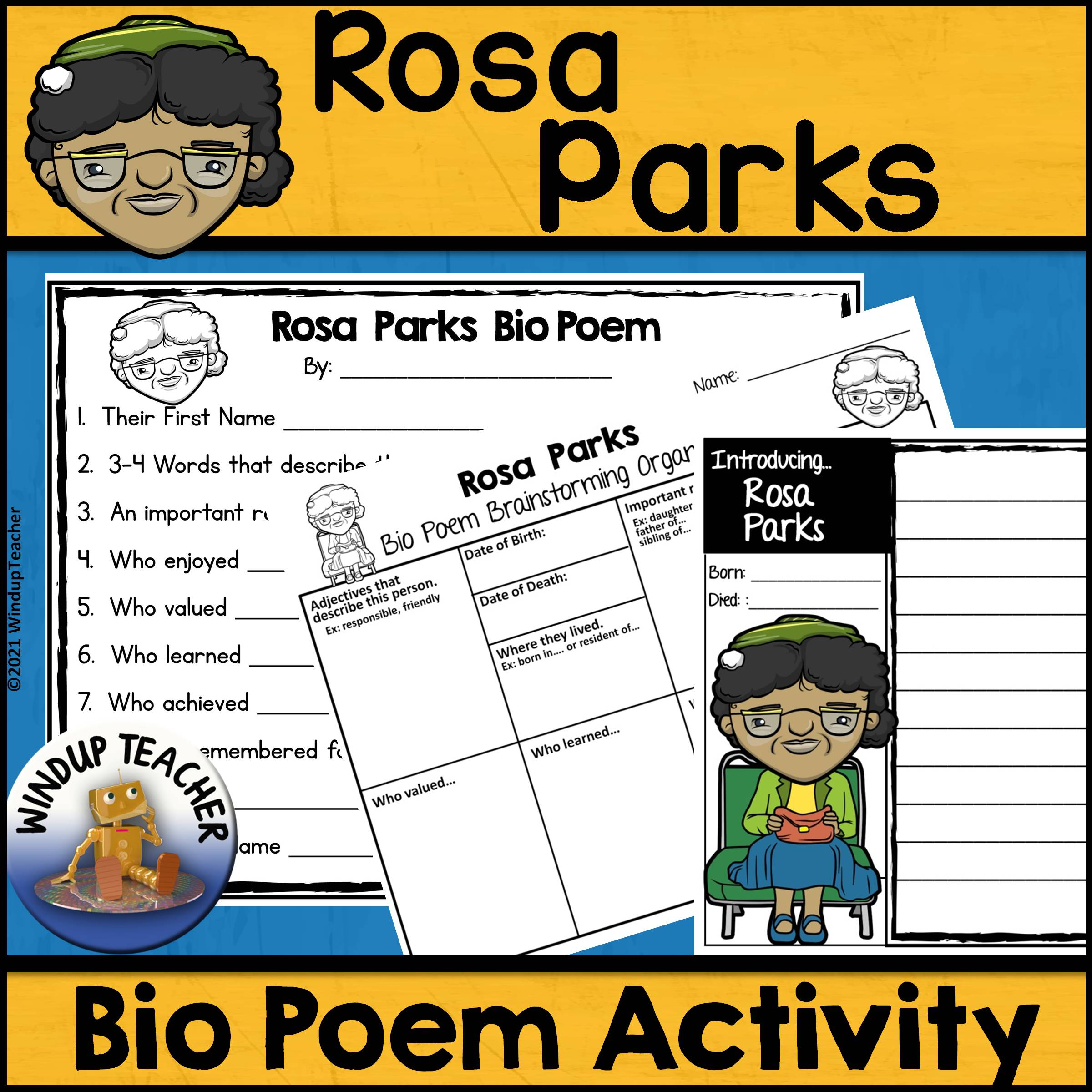 Rosa Parks Biography Poem Activity and Writing Paper - Classful