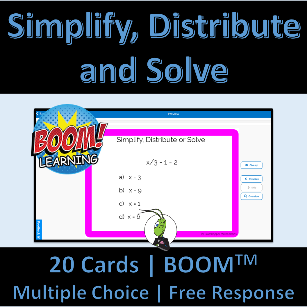 Simplify, Distribute, Solve, Evaluate Boom Digital Task Cards - Classful Simplify, Distribute, Solve, Evaluate Boom Digital Task Cards - Classful