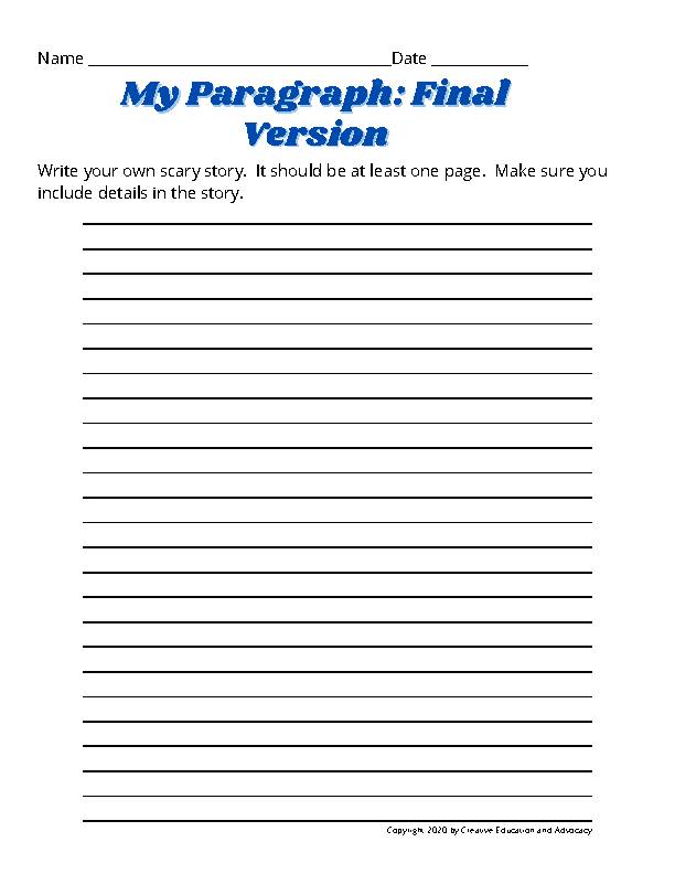 Scary Story Fictional Narrative Writing Organizer Horror Halloween High ...