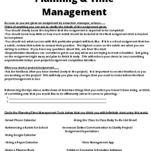 Planning and Time Management -Executive Functioning skills pack high ...