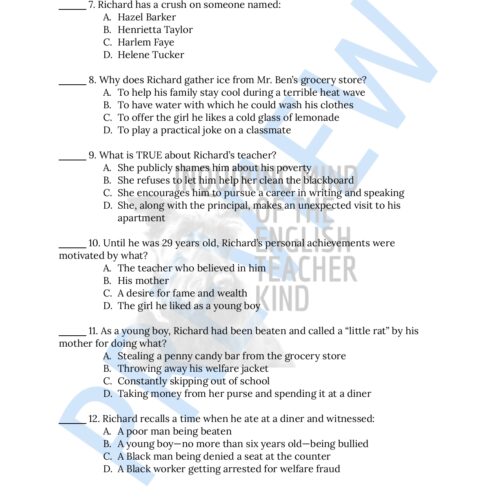 Not Poor, Just Broke by Dick Gregory Quiz and Answer Key - Classful