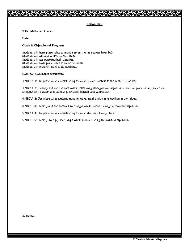 Math Card Games 3-5 (For classrooms and after school programs) - Classful