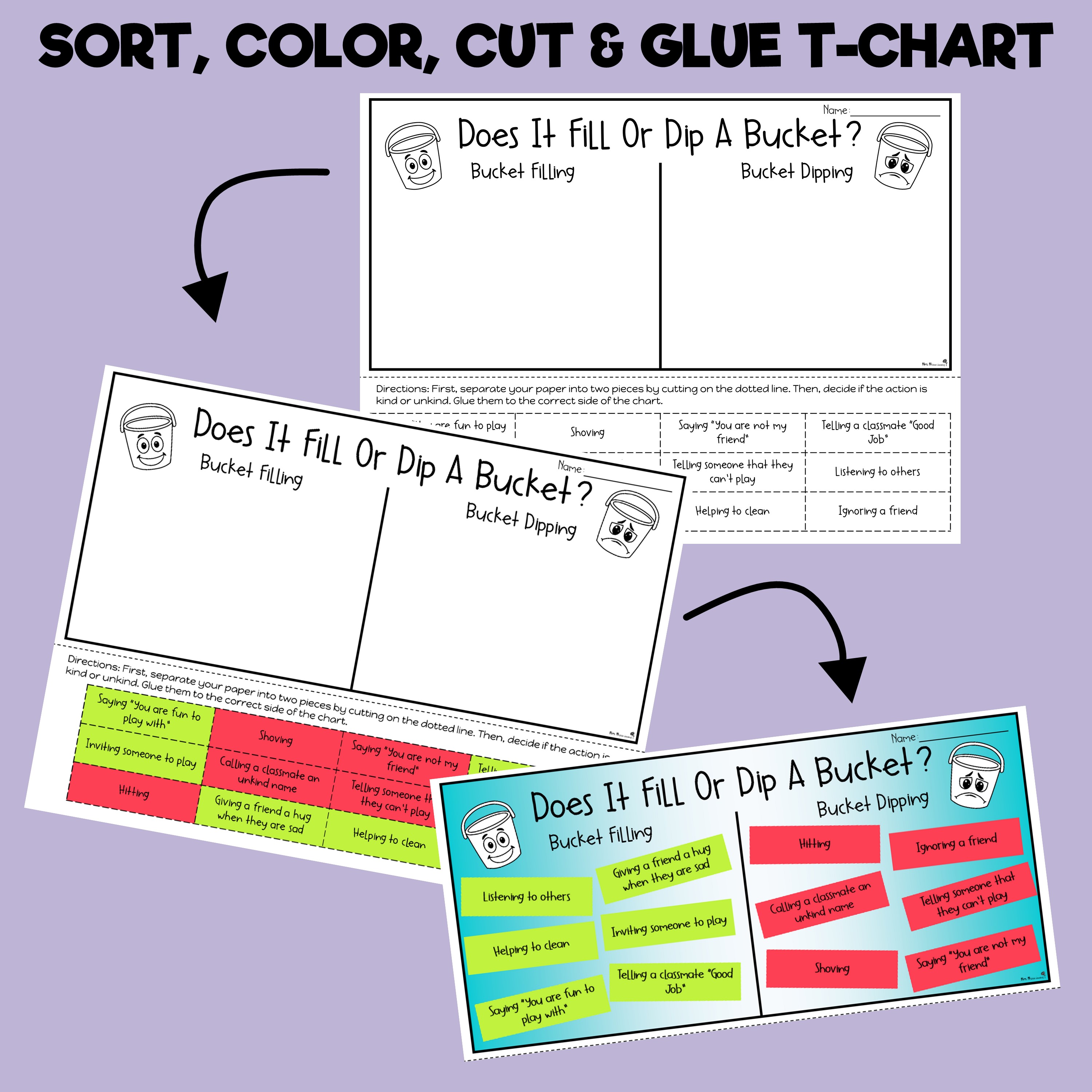 Bucket Filling & Dipping Sorting Activities / A Lesson To Teach ...