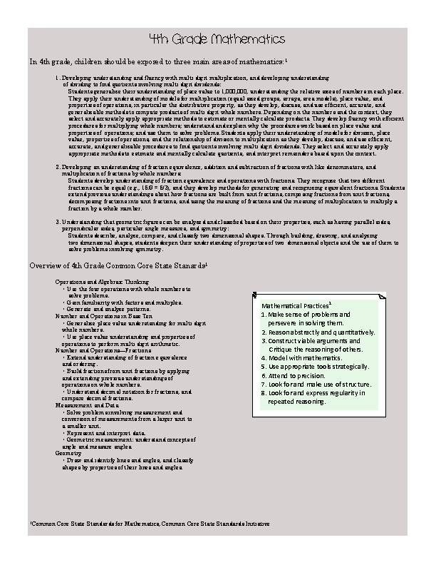 4th Grade Common Core Math Charts & Checklist - Classful