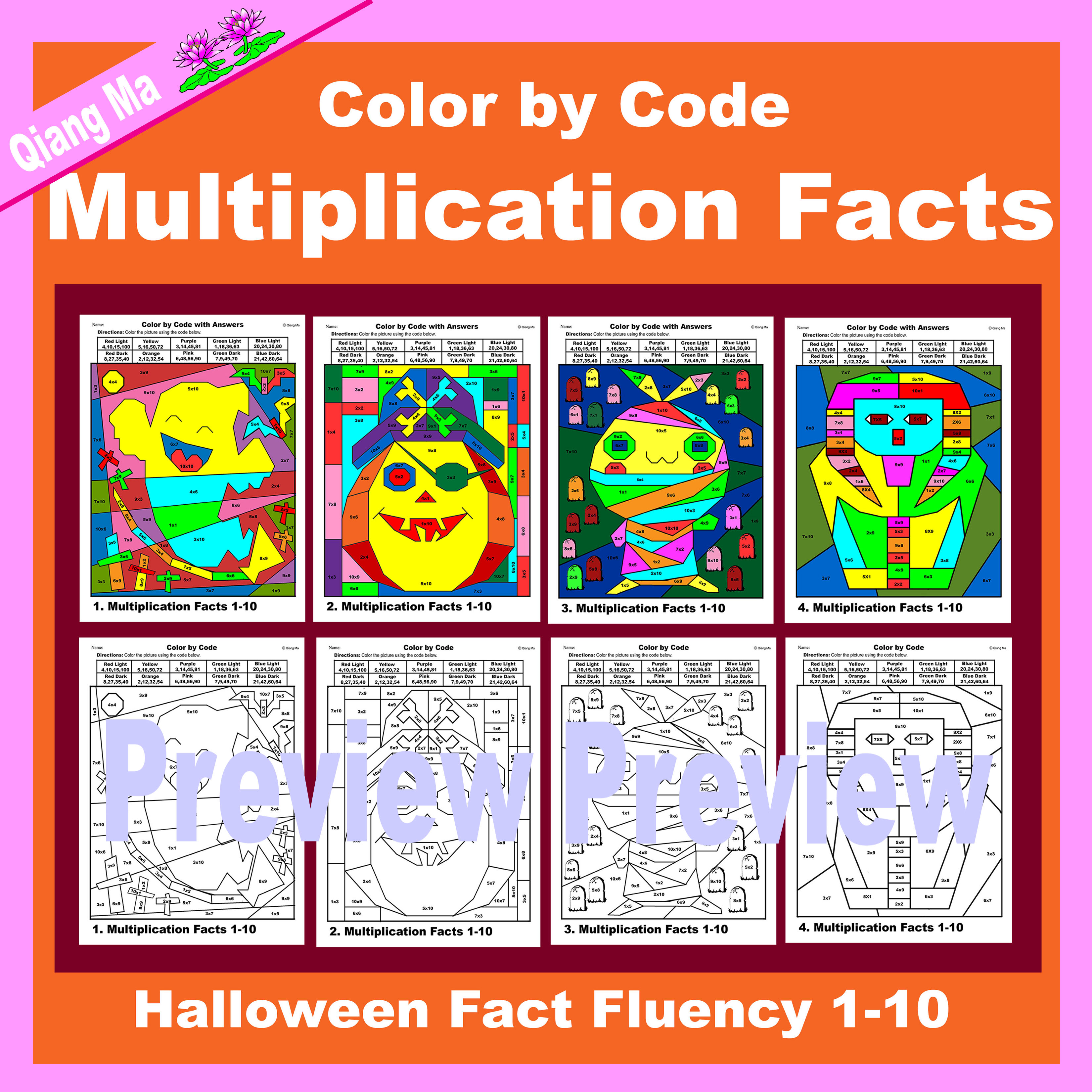 Halloween Color by Code- Multiplication Facts 1-10 - Classful