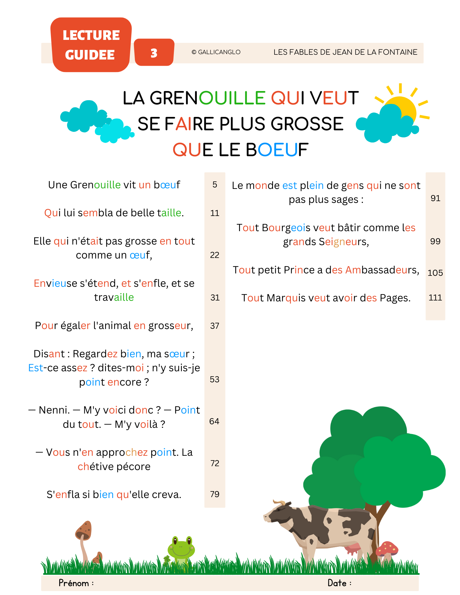 FRENCH - Fables - Reading practice - Classful