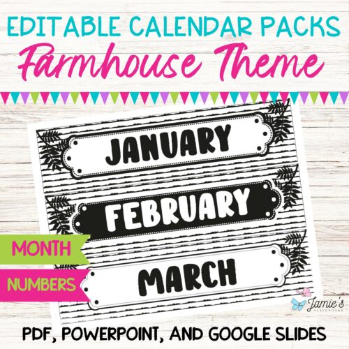 Daily Flip Calendar Pocket Chart Cards | Editable Farmhouse Calendar ...