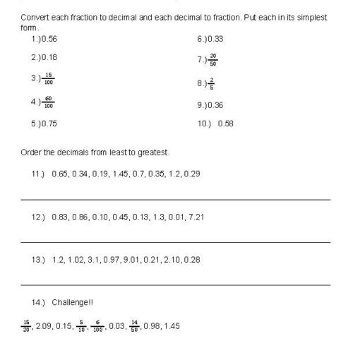 Fractions and Decimals Practice - Classful