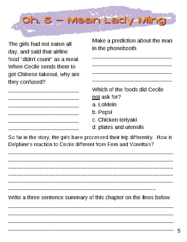 One Crazy Summer - No Prep Novel Study - Literature Circles - Classful