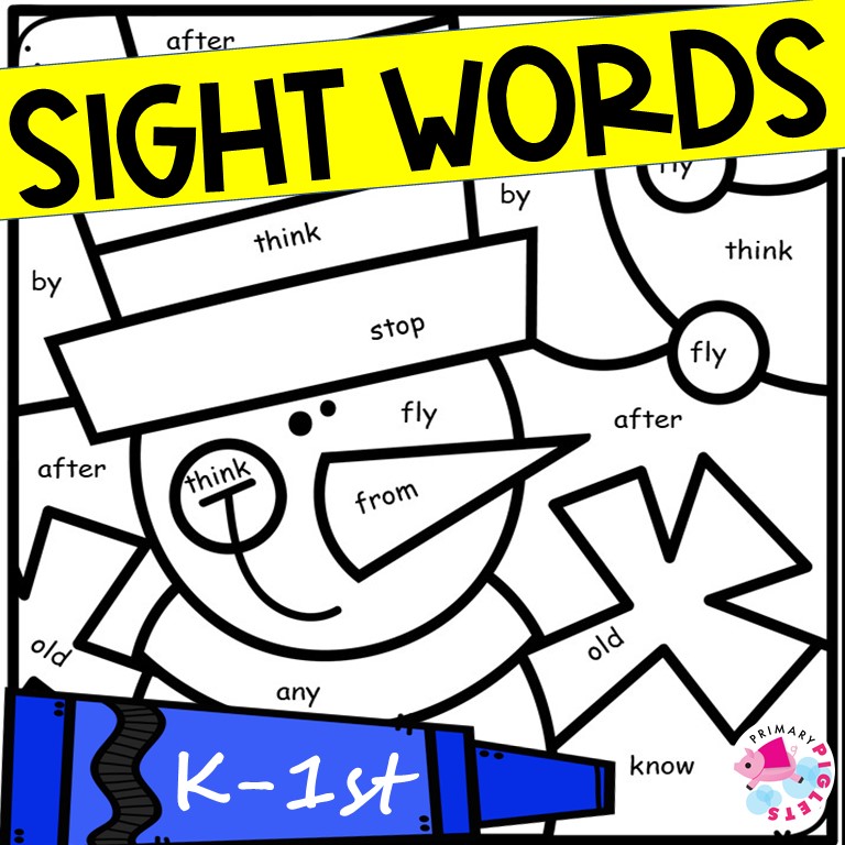 Winter Coloring Pages - Color by Code Sight Words Practice Kindergarten ...