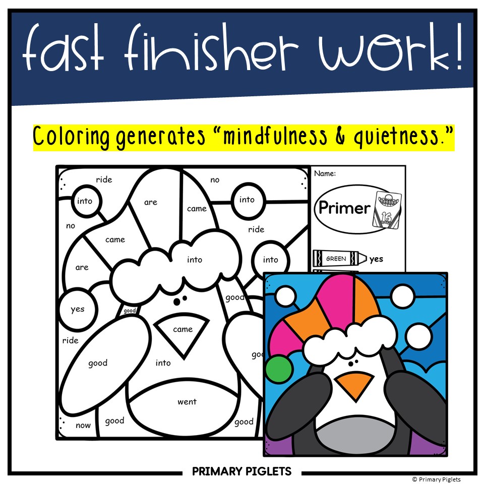 Winter Coloring Pages - Color by Code Sight Words Practice Kindergarten ...