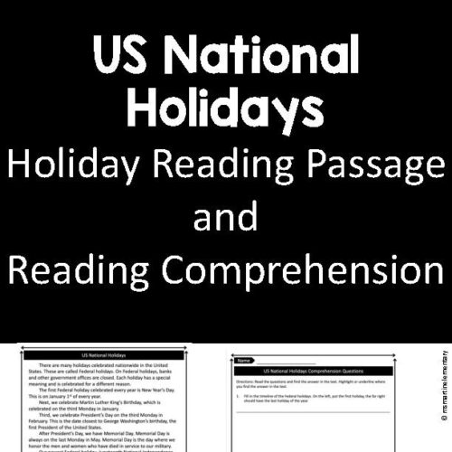 US National Holidays Reading and Comprehension Questions - Classful