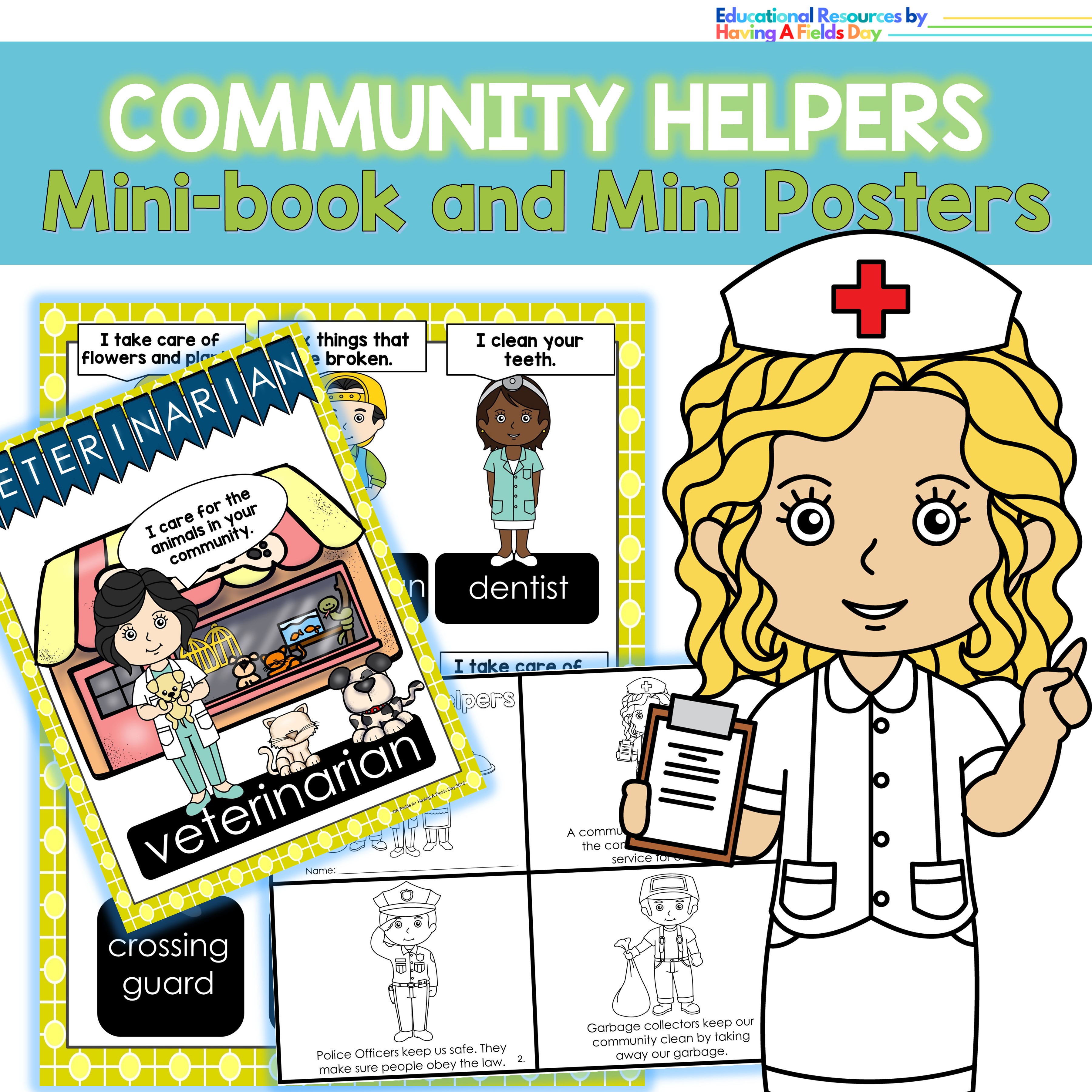 Community Helpers Mini Bundle- Mini Posters and Mini Book - Classful