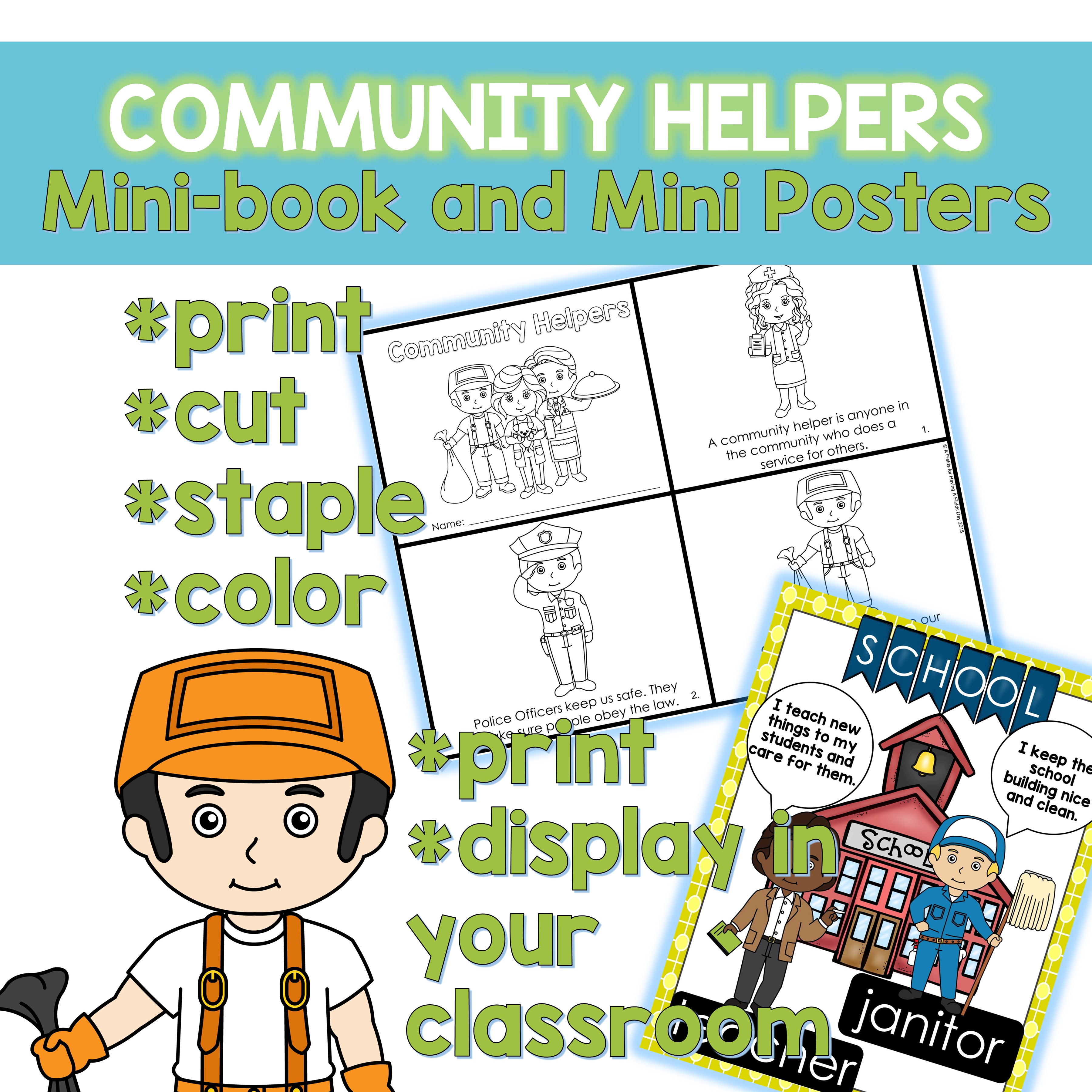Community Helpers Mini Bundle- Mini Posters and Mini Book - Classful