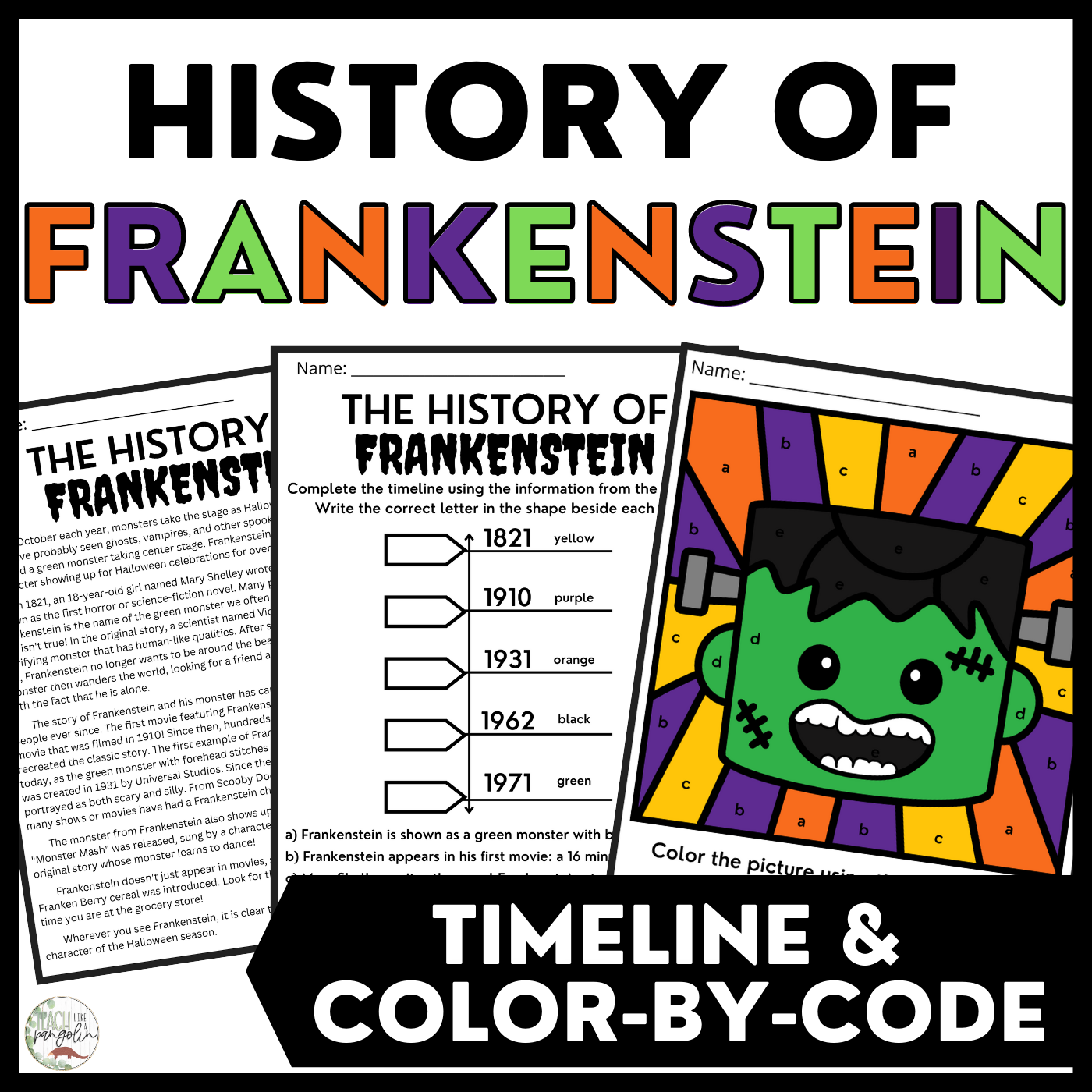 Frankenstein History of Halloween Passage - Halloween Color by Code ...