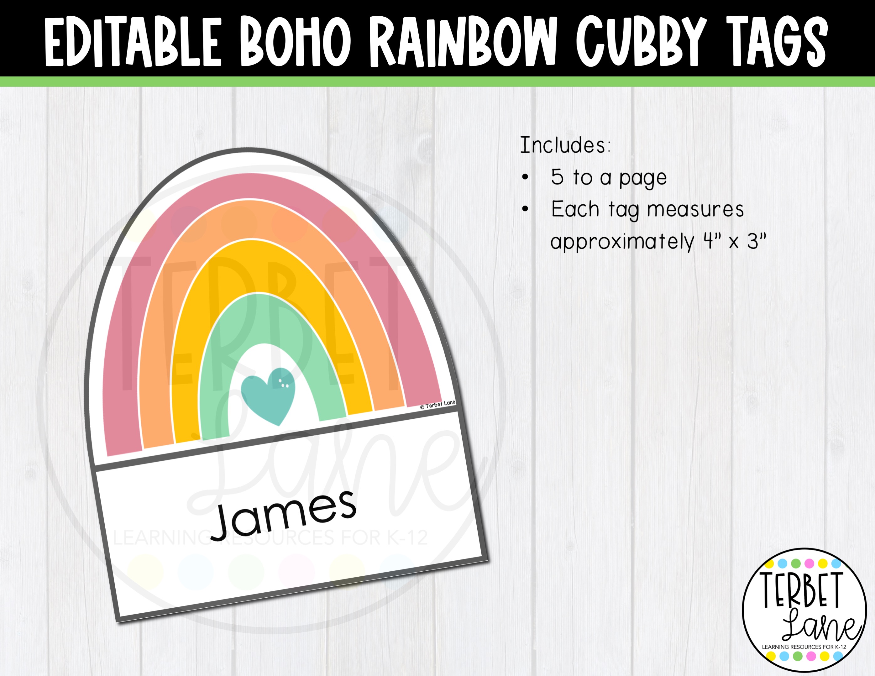 Editable Boho Rainbow Cubby Tags - Classful