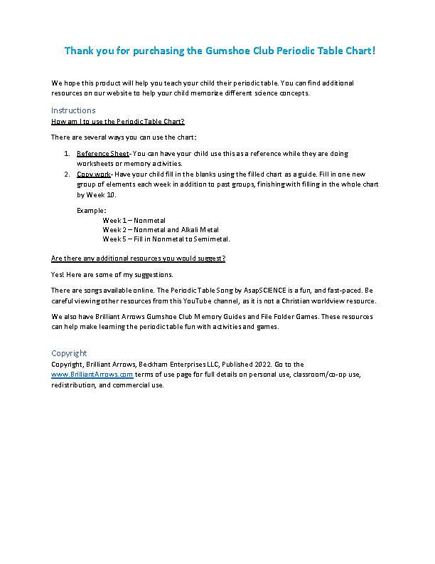 Periotic Table Study Sheets - Classful