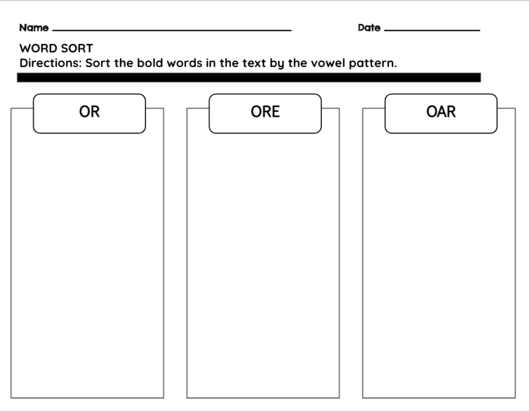 The Tales of Dustin and Tug- R Controlled Vowels (OR OAR ORE) - Classful