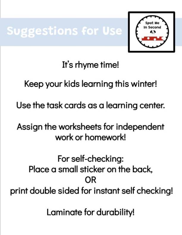 Winter Rhyme Time Workstation Cards and Worksheets - Classful