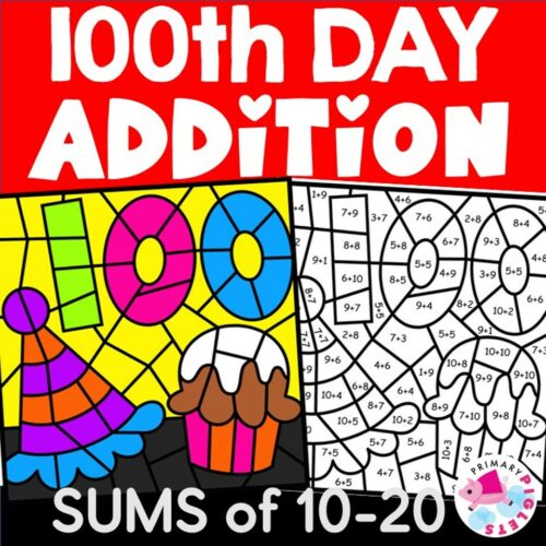 100th Day of School Color by Number Addition - 100th Day of School ...