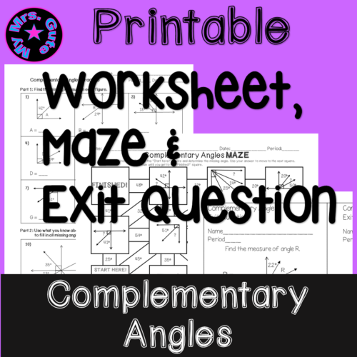Complementary Angles Math Notes Worksheet Maze Print or Digital ...