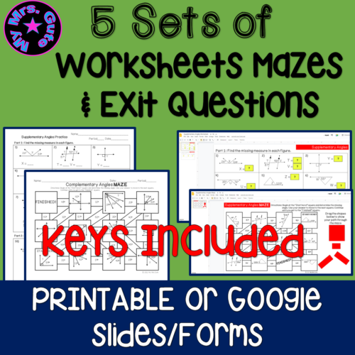 Angle Relationships Math Lessons Notes Worksheets Mazes Print or ...