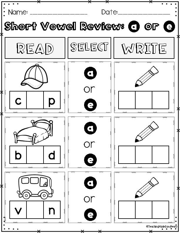CVC- Phonics Short Vowel Review Worksheets- NO PREP- PRINT and GO ...