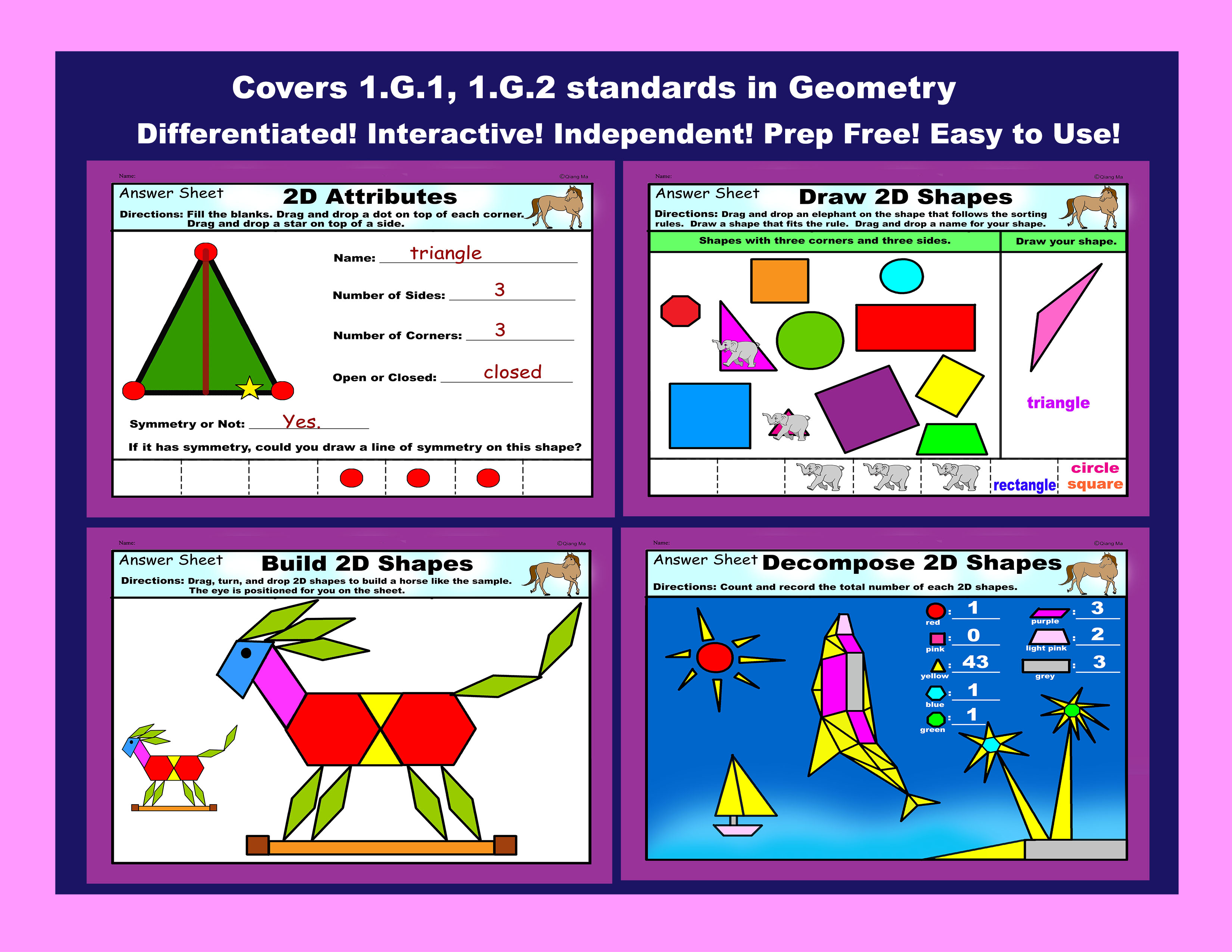 First Grade Math Geometry 2D Shapes 1.G.1-2 - Classful