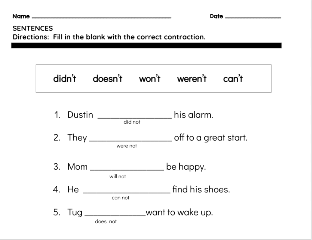 The Tales of Dustin and Tug- Contractions with NOT - Classful