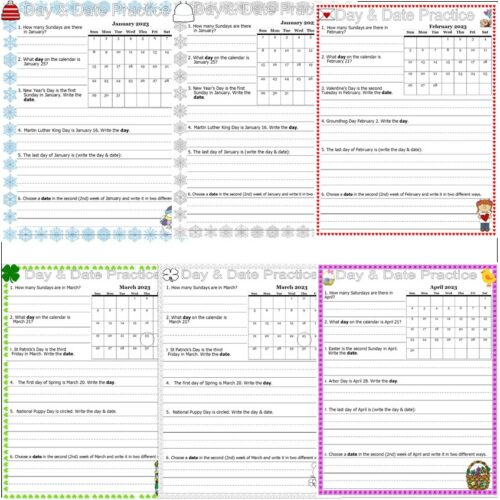 Calendar Practice Worksheets Year 2023 = 12 Months & Year Review 27p ...