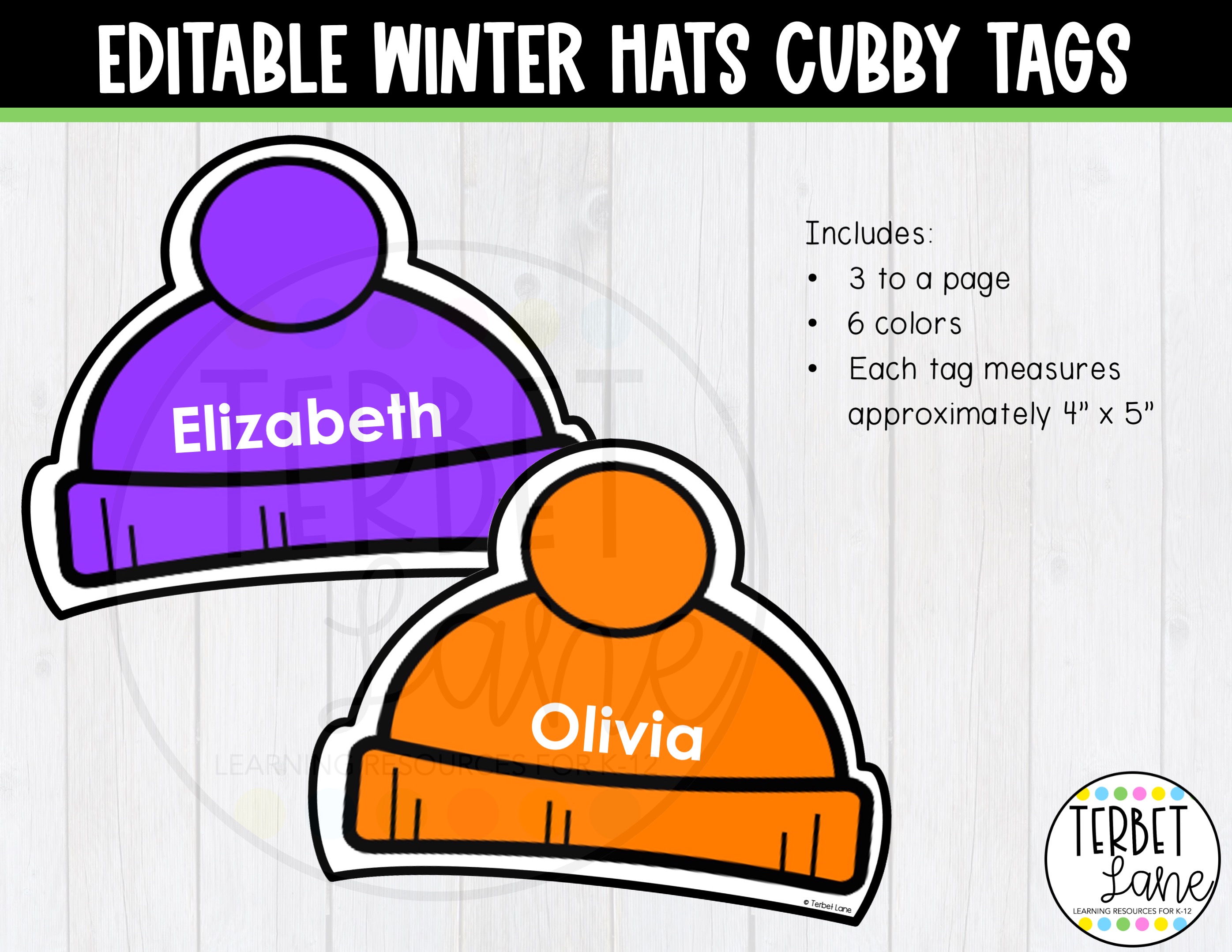 Editable Winter Hats Cubby Tags - Classful