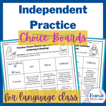 Independent Practice Choice Board for Spanish Class - Classful