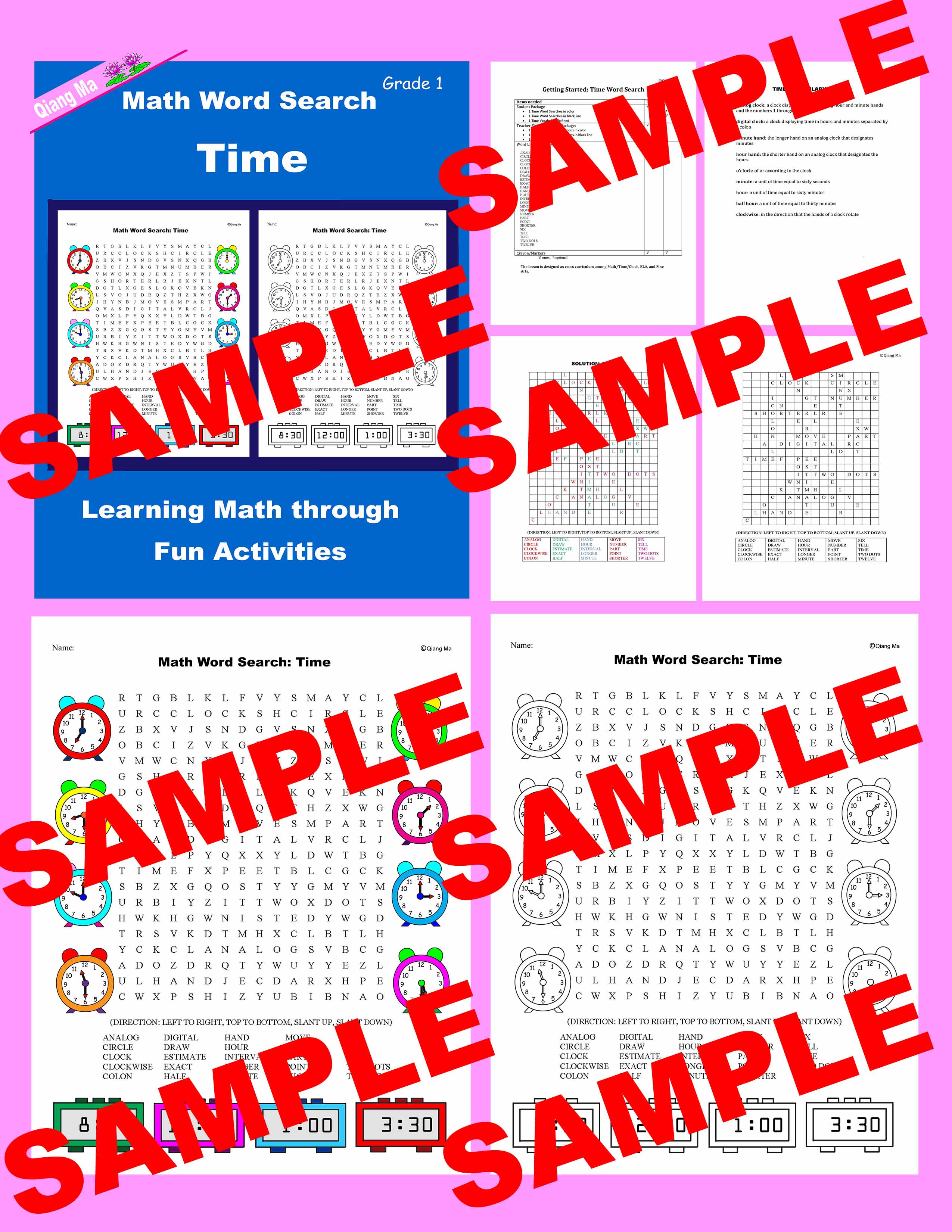 Math Word Search- Grade 1 Math Word Search 8 in 1 Bundle - Classful