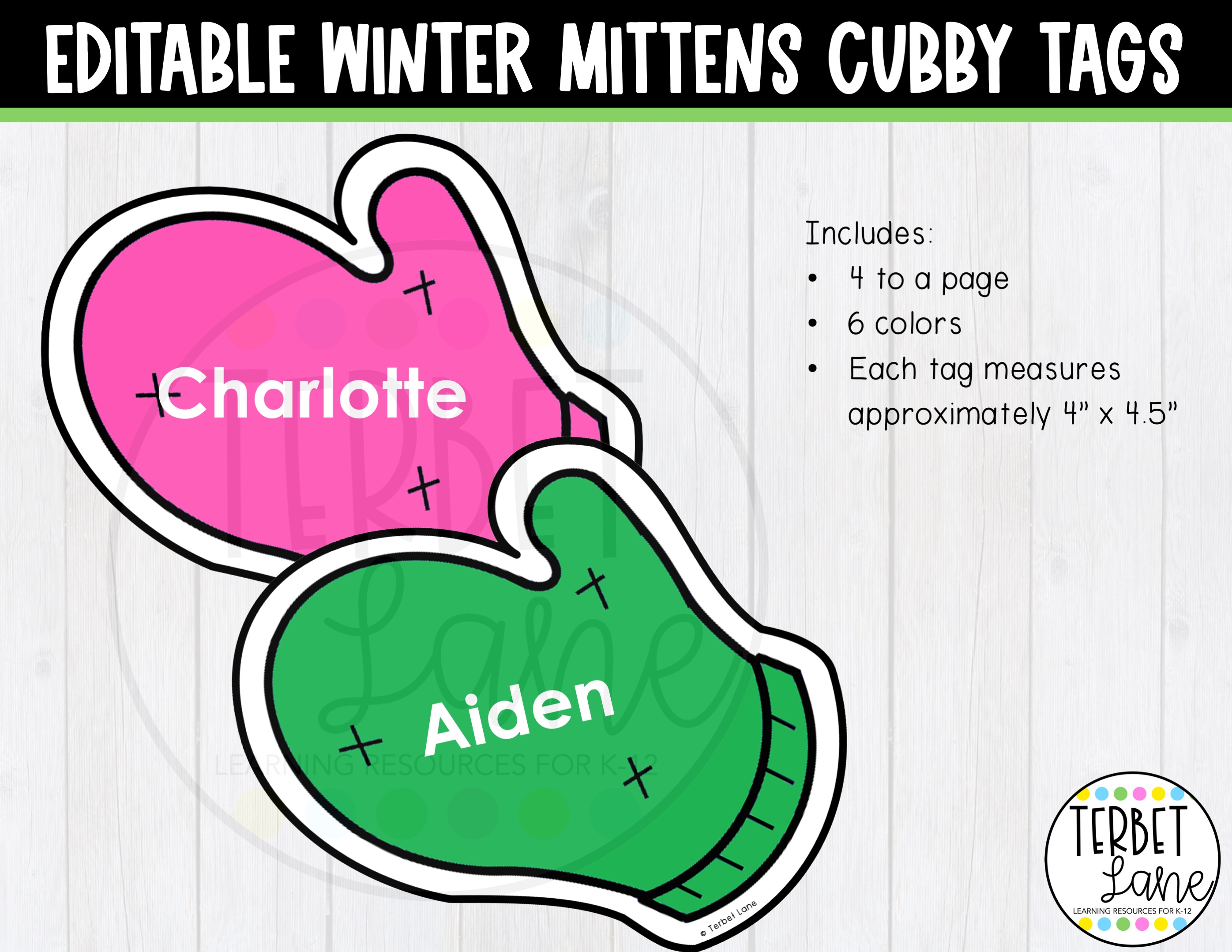 Editable Winter Mittens Cubby Tags - Classful