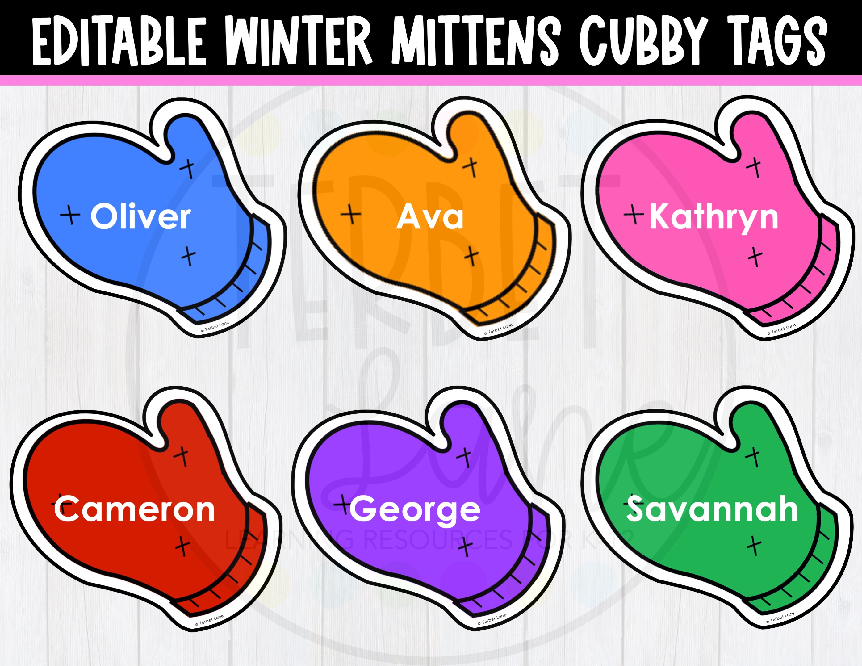 Editable Winter Mittens Cubby Tags - Classful