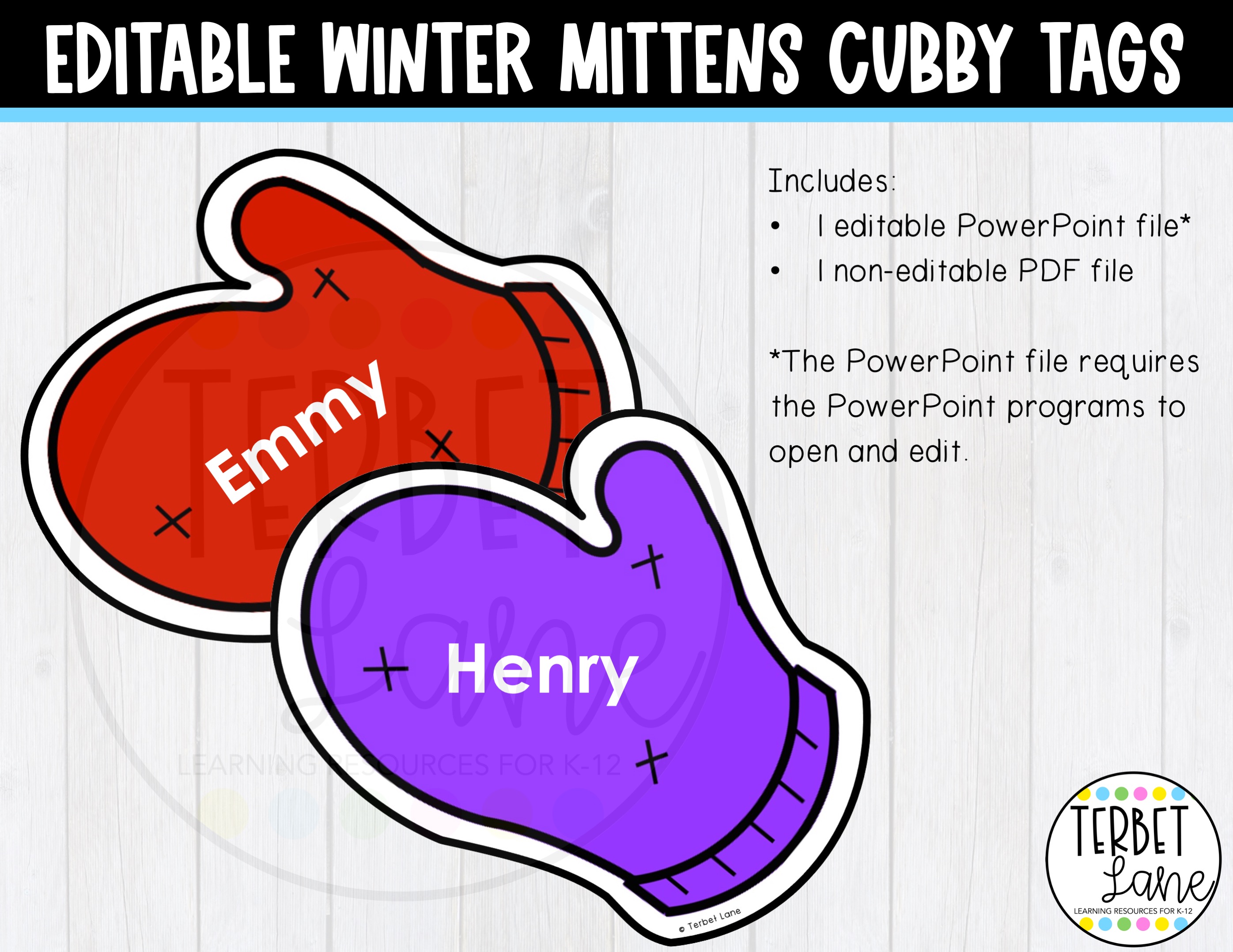 Editable Winter Mittens Cubby Tags - Classful
