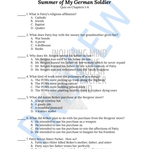 Summer of My German Soldier Quiz Bundle with Answer Keys - Classful