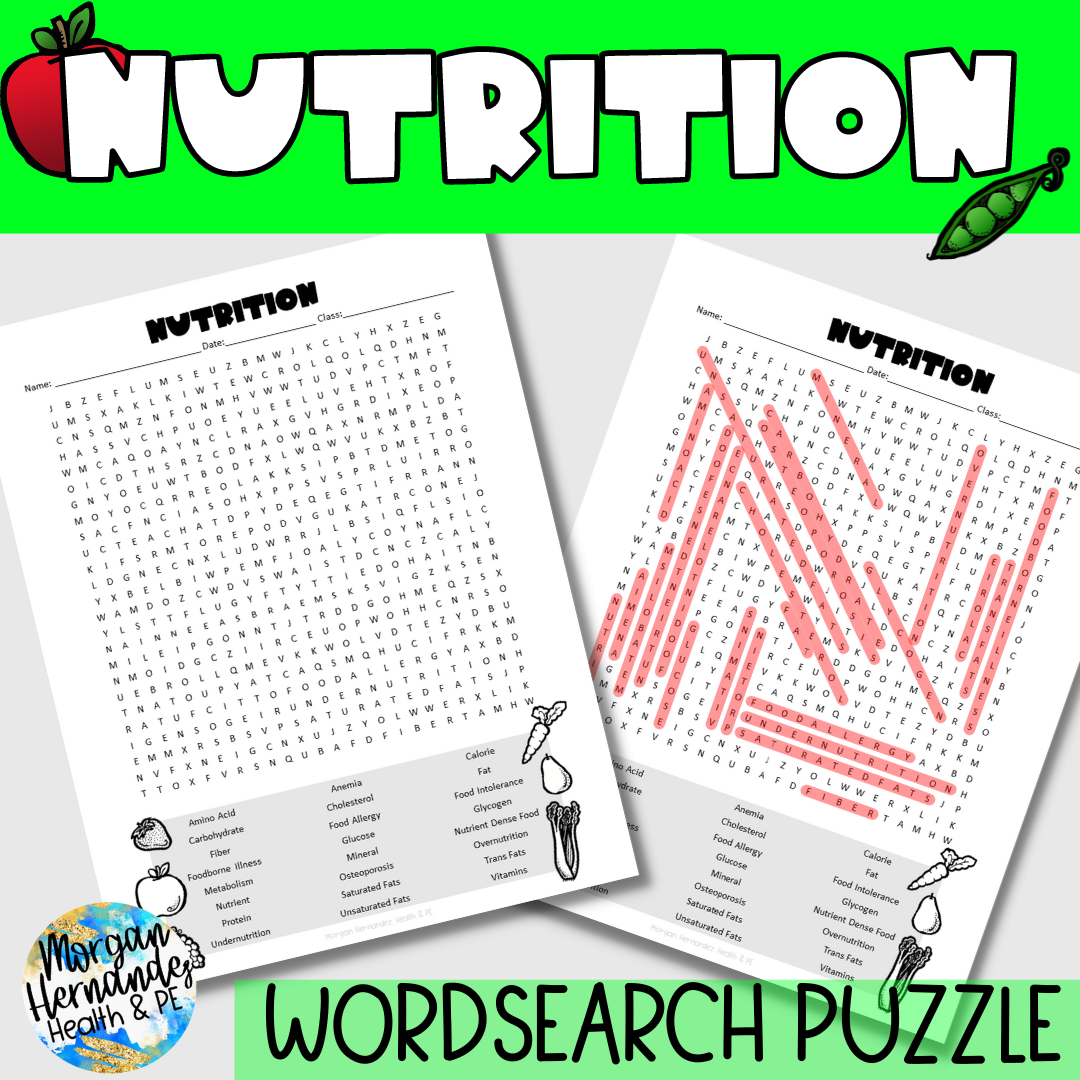 Nutrition Word Search Puzzle - Classful