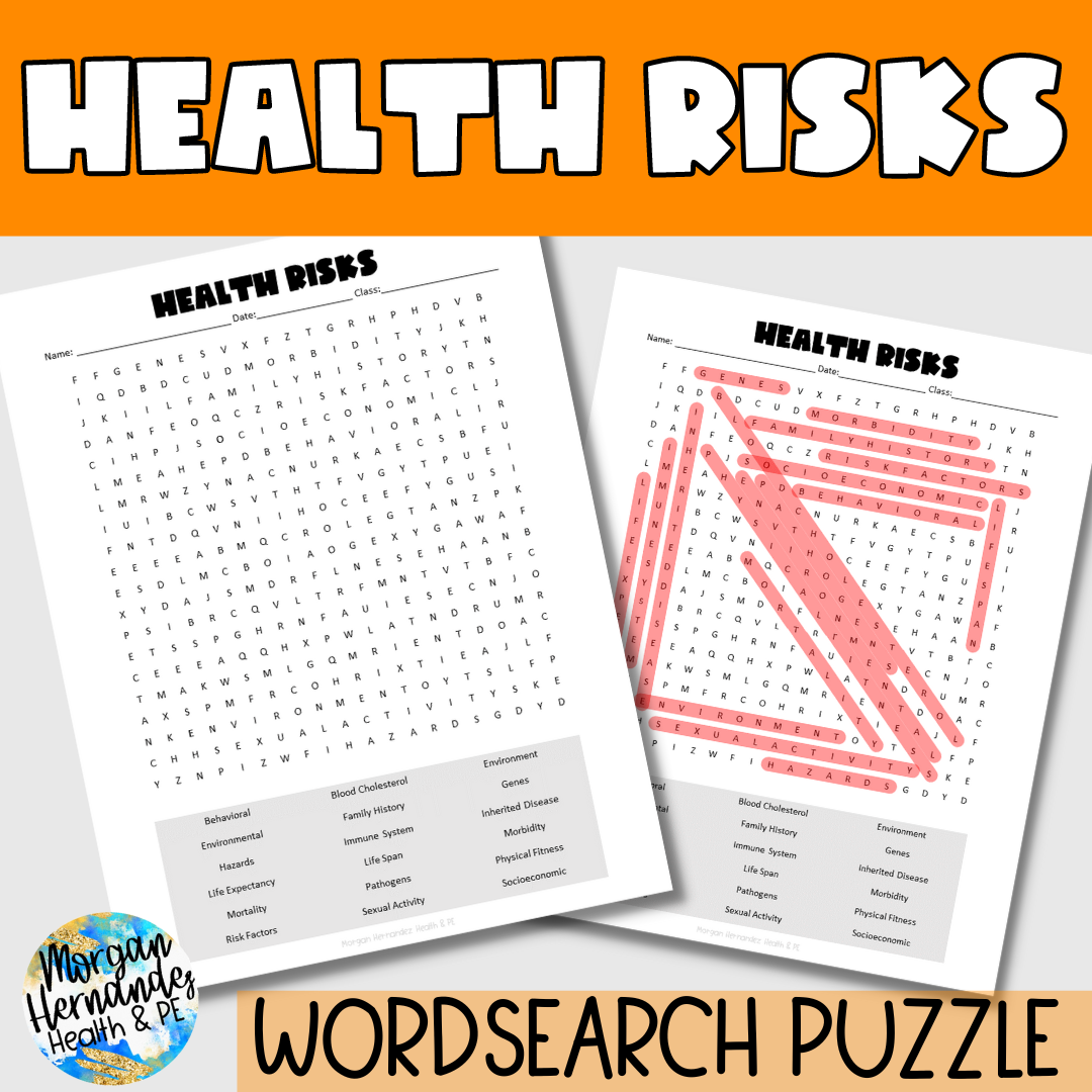 Health Risks Word Search Puzzle - Classful