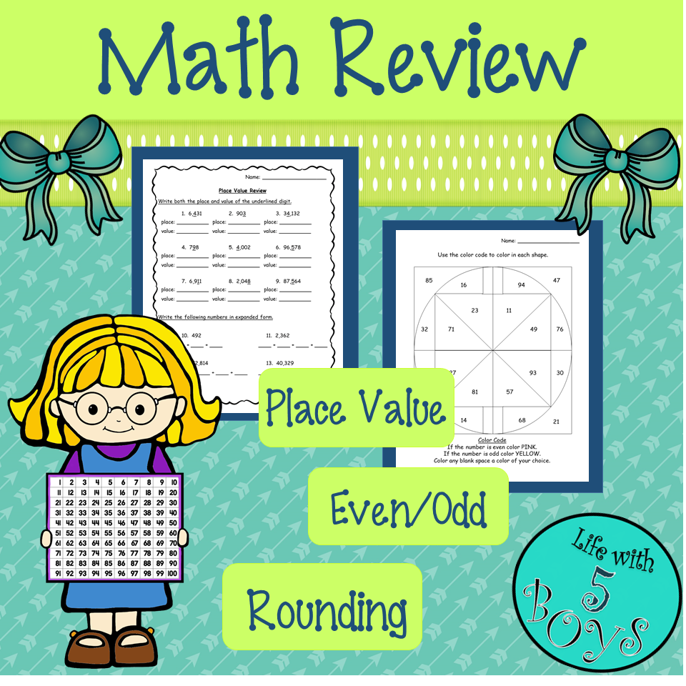 Math Worksheets for Place Value l Rounding l Even and Odd - Classful